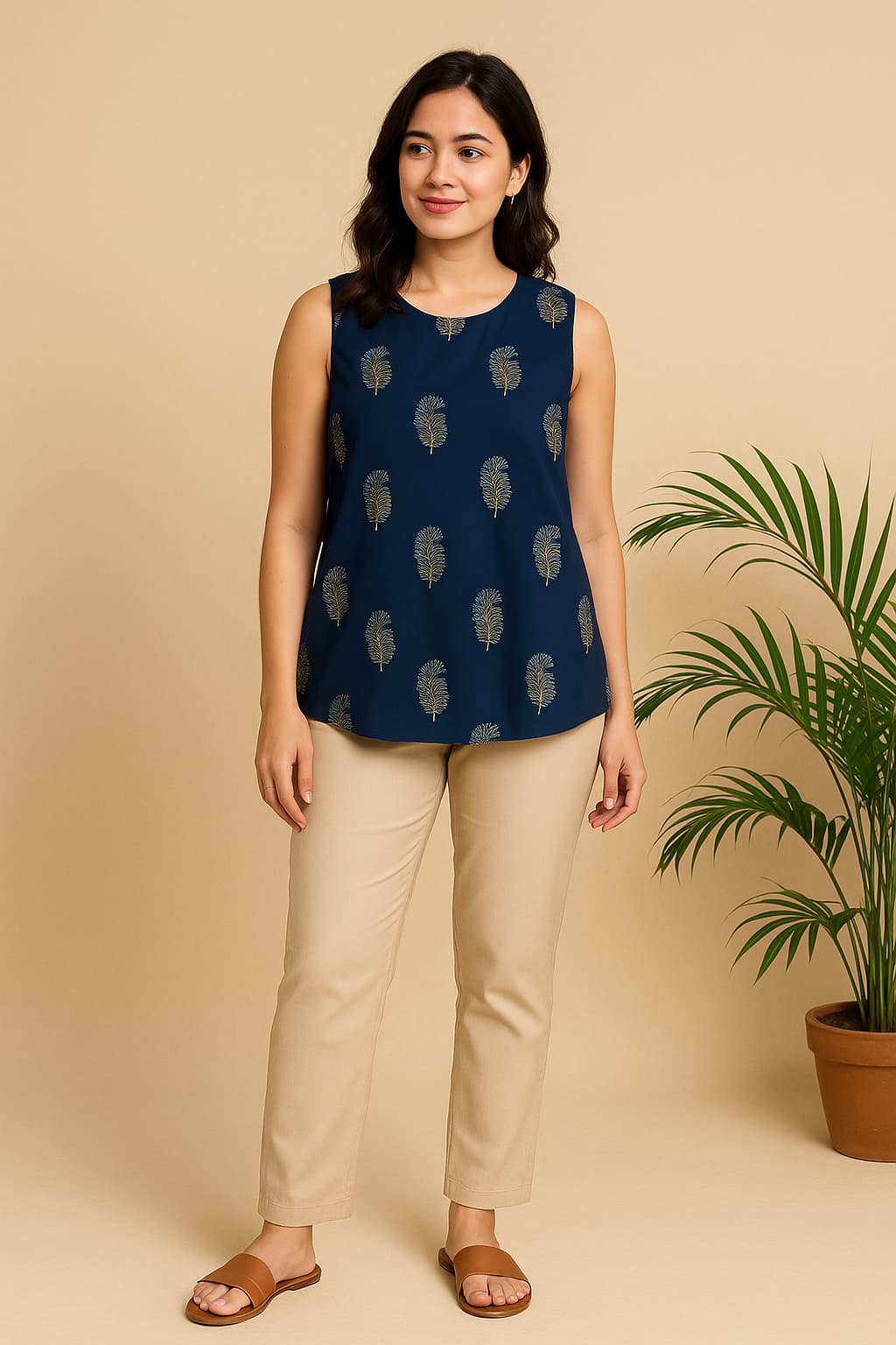 Indigo Sleeveless Paisley Short Cotton Tunic ( Only Top )