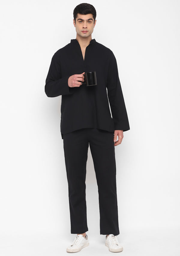 Black Cotton Shirt and Pyjamas For Men