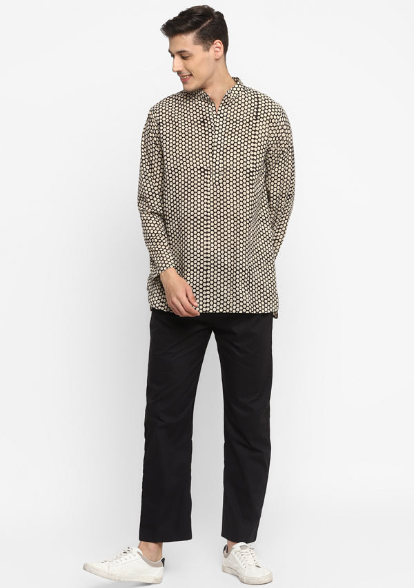 Black Ivory Hand Block Printed Cotton Shirt and Pyjamas For Men