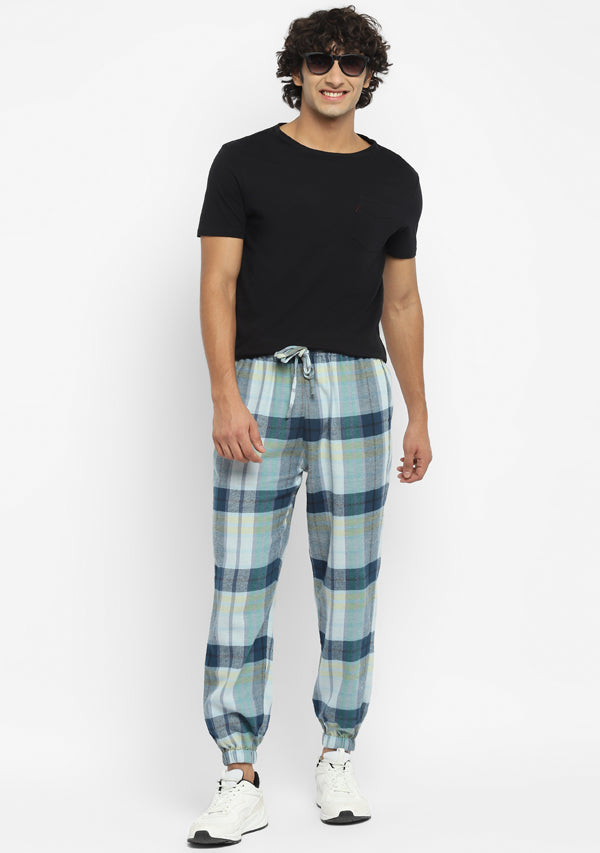 uNidraa | Flannel Black Grey Checked Jogger Pants For Men