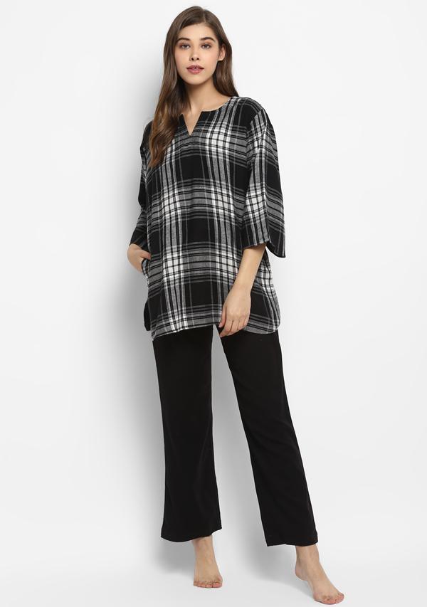 Flannel Black White Check Shirt with Cotton Pants